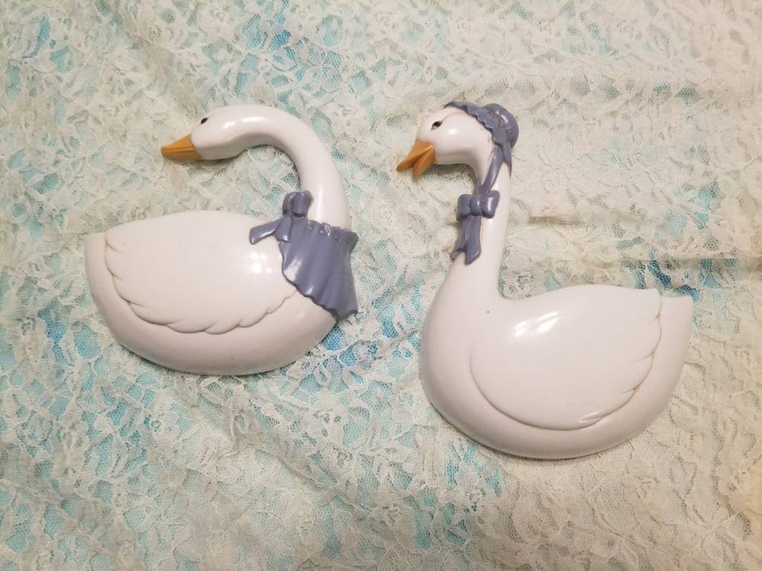 1980s Vintage Duck and Goose Wall Pockets Goose Home Decor White and ...