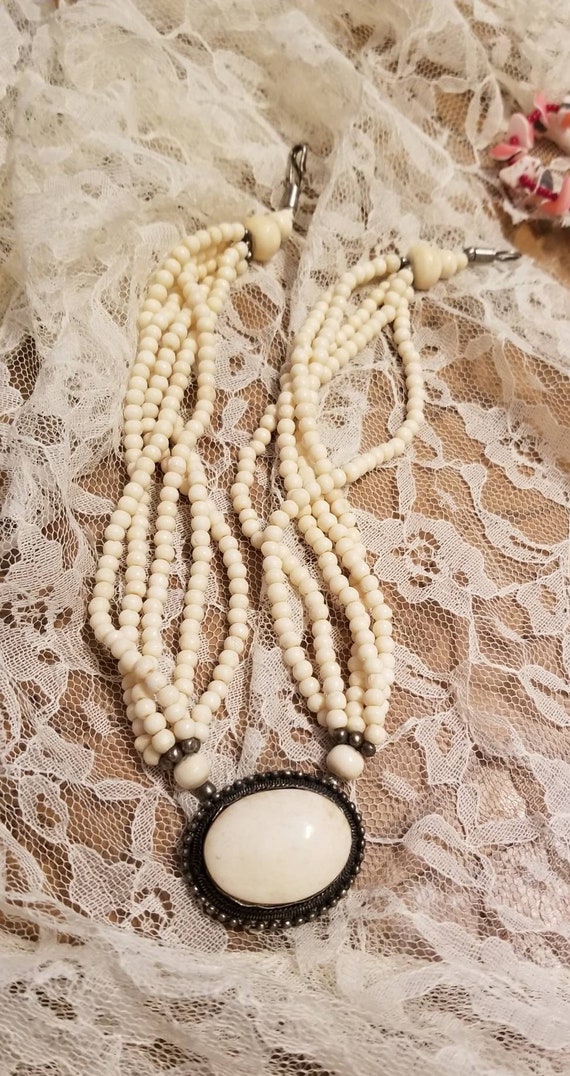 Vintage Handmade Bone Necklace Bovine and Silver Mult… - Gem