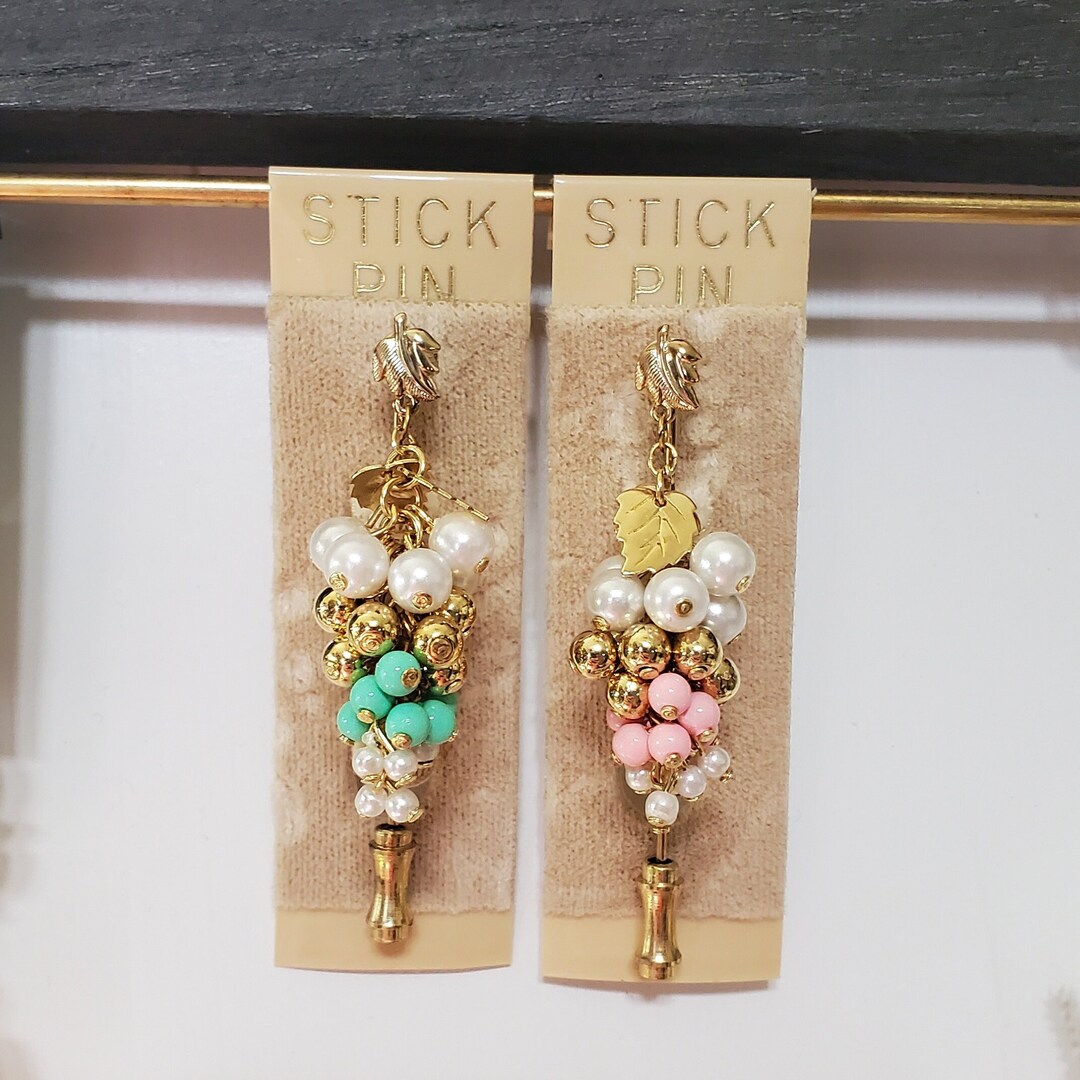 Vintage Goldtone Grape Cluster Stick Pin Original Stock Pearl Dangle ...
