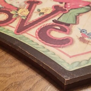 Vintage Wood Love Sign 1970s Valentines Style Art Decoupage on - Etsy