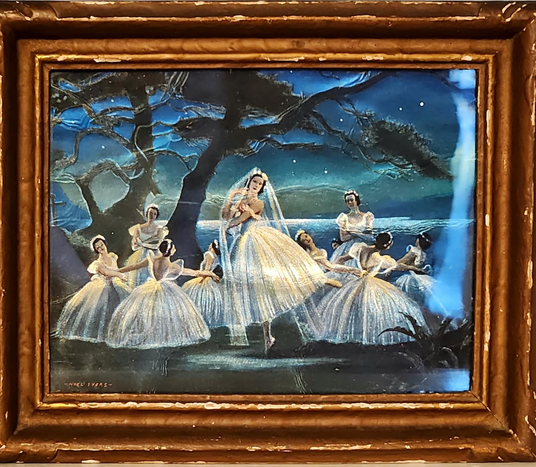 Vintage Luminescent Noel Syers Art 1930s Swan Lake Ballet Scene Framed ...