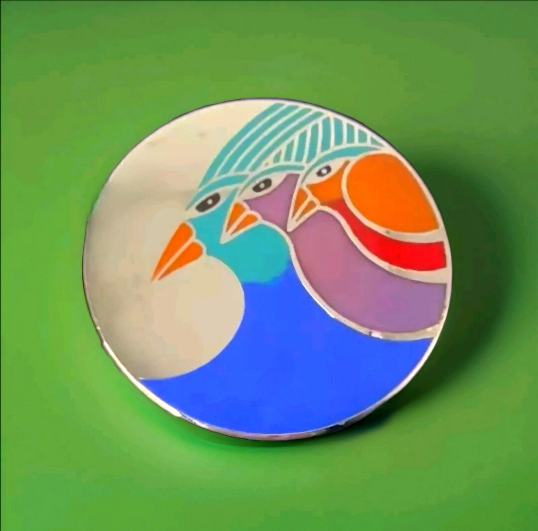 Vintage Laurel Burch Celestial Birds Brooch Pin 1980s Silver & Enamel ...