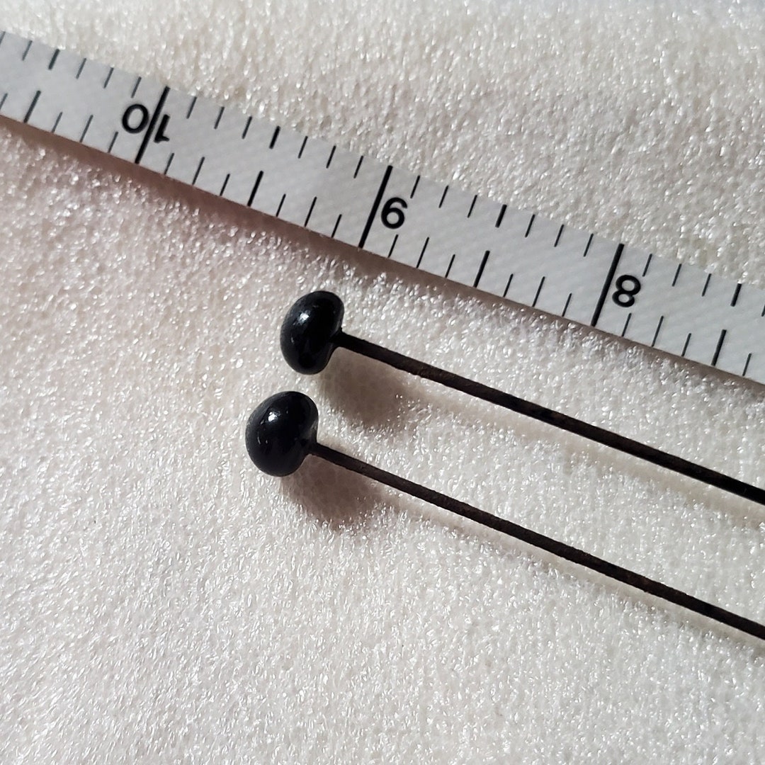 Victorian Black Glass Hat Pins Lot of 2 Simple Hatpins Extra Long Hat ...