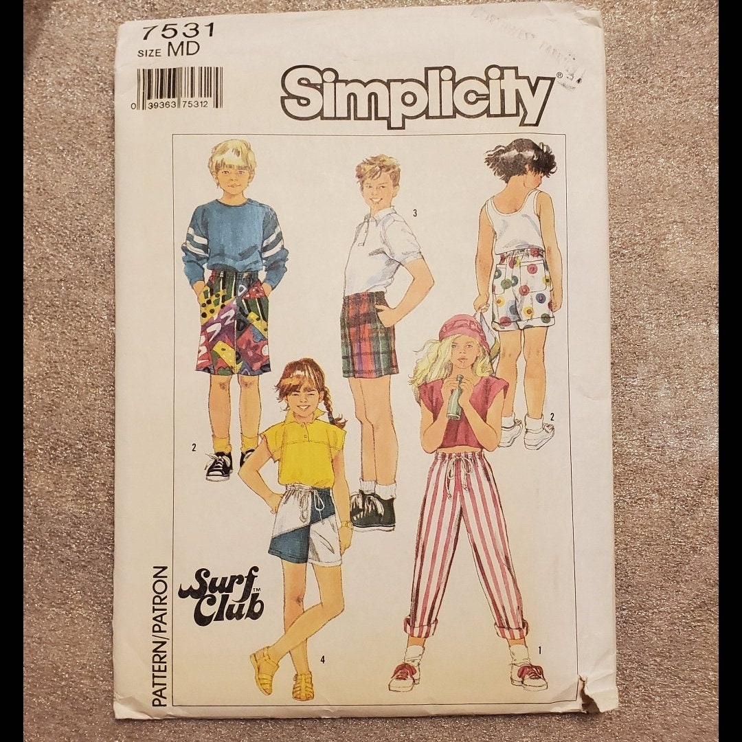 Vintage Simplicity Pattern 7531 Boys Girls Shorts Pants Jams Medium ...