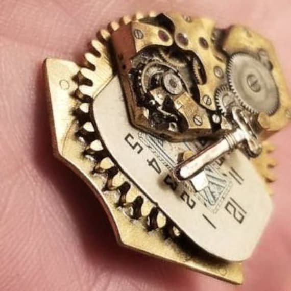 Vintage Watch Brooch Pin Original Artisan Collage Jew… - Gem