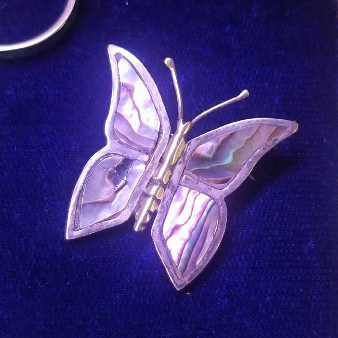 Vintage Sterling Silver Butterfly Brooch Pin PFB Mexico 925 Abalone ...