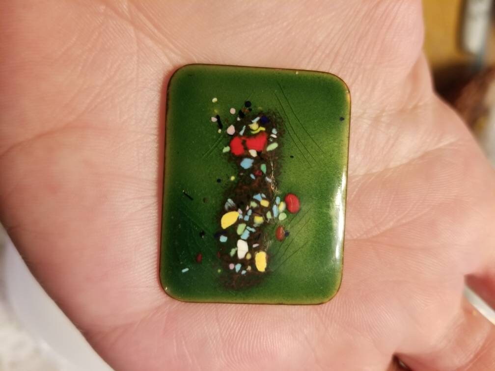 Vintage Enamel Abstract Brooch Pin Copper Brooch Rectangle - Etsy