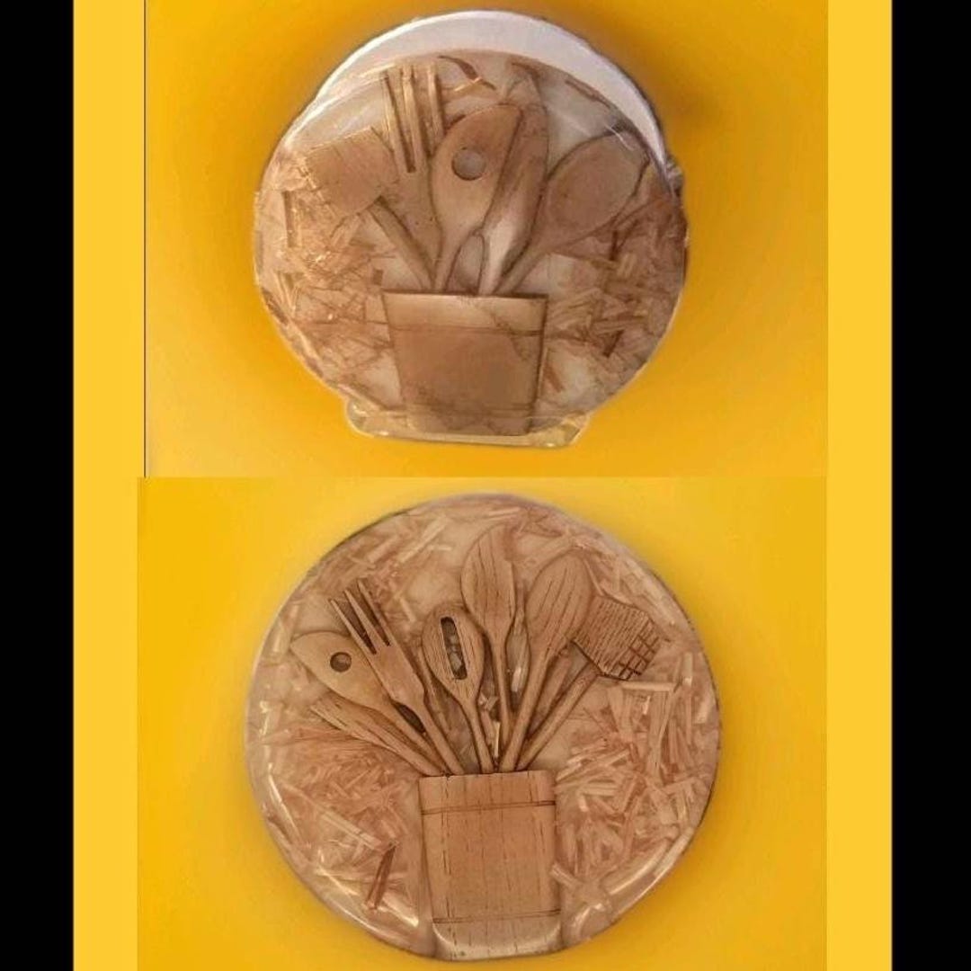 Vintage Napkin Holder Trivet Set Colorflo Resin With Kitchen Utensil ...