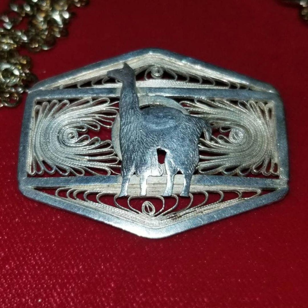 Vintage Sterling Silver Filigree Llama Brooch Peruvian 2" Large ...