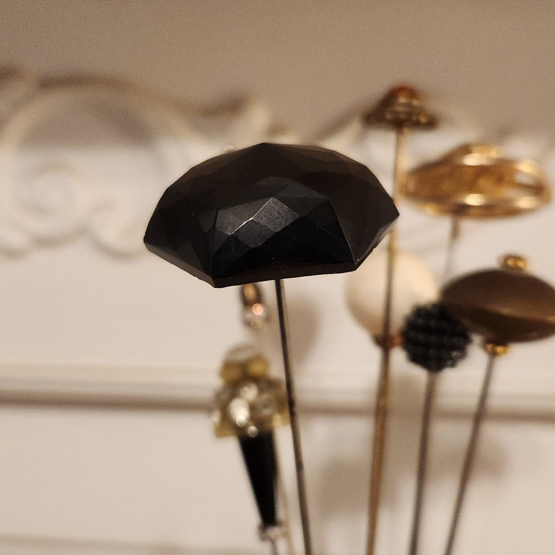 Antique Mourning Hatpin Jet Black Glass Victorian Era Hat Pin 10 Large ...