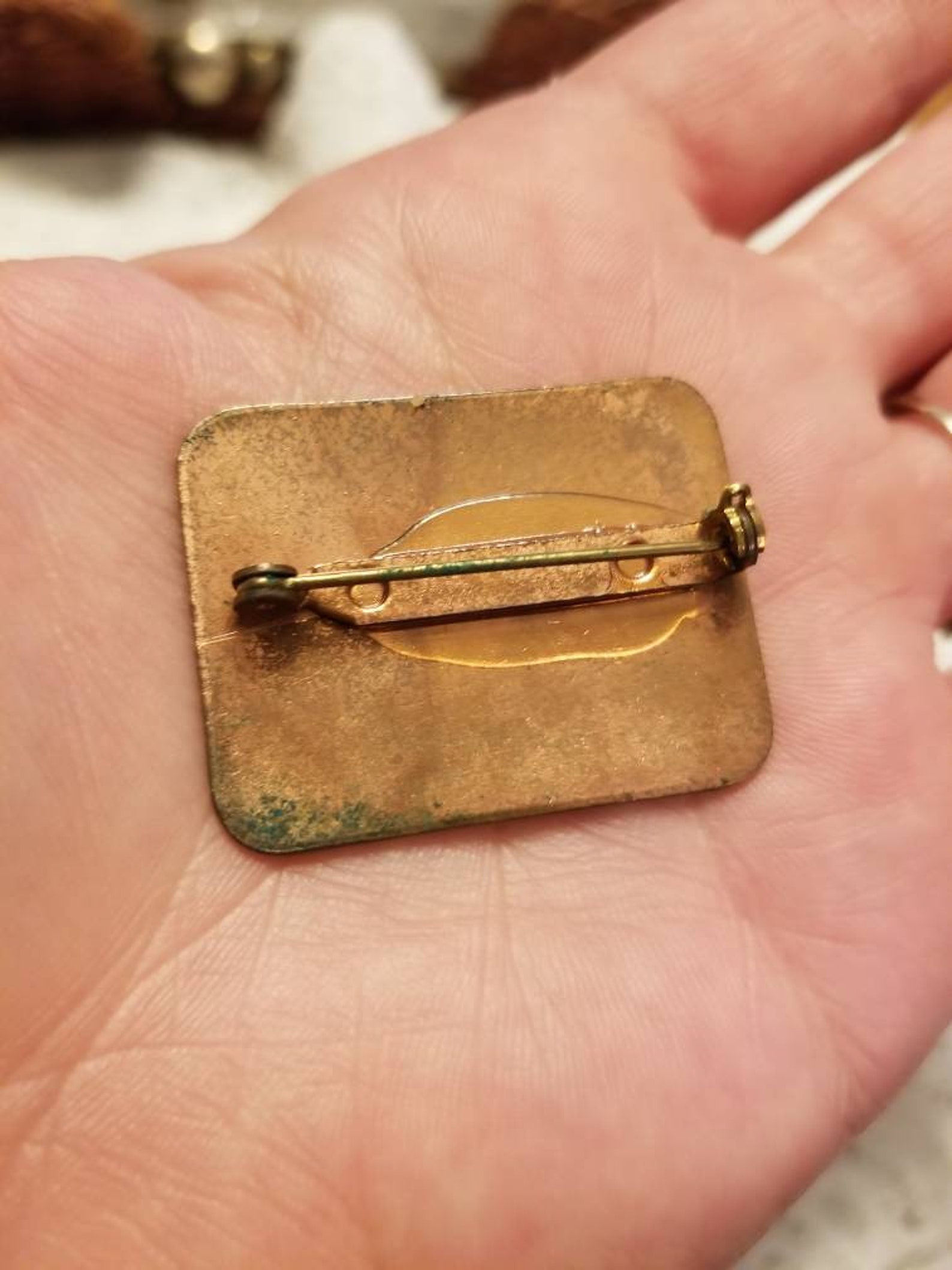 Vintage Enamel Abstract Brooch Pin Copper Brooch Rectangle | Etsy