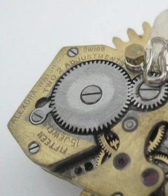 Vintage Watch Brooch Pin Original Artisan Collage Jew… - Gem