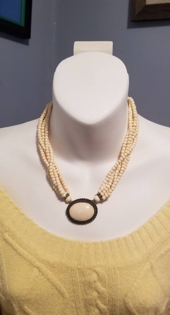 Vintage Handmade Bone Necklace Bovine and Silver Mult… - Gem