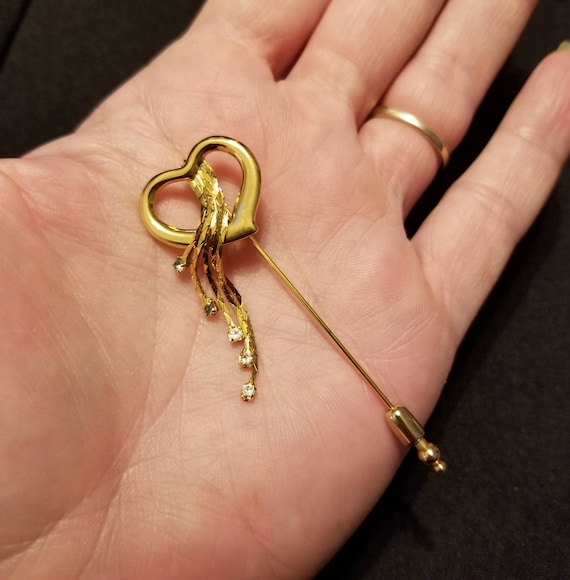 Vintage Heart Stick Pin Retro Gold Dangle Rhinestone Pin Heart - Etsy
