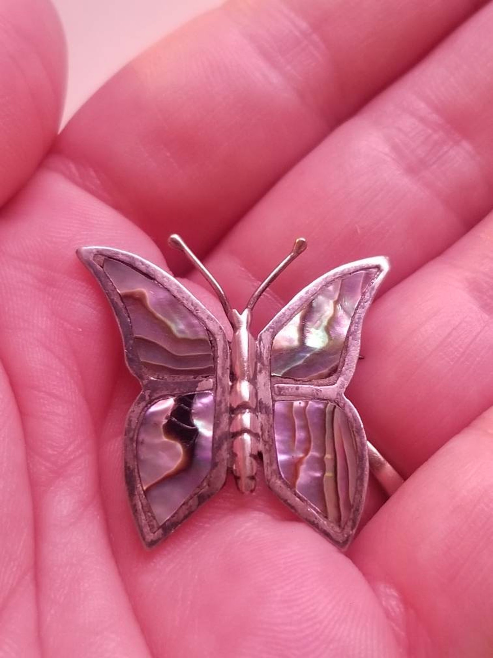 Vintage Sterling Silver and Abalone Butterfly Brooch Pin PFB | Etsy