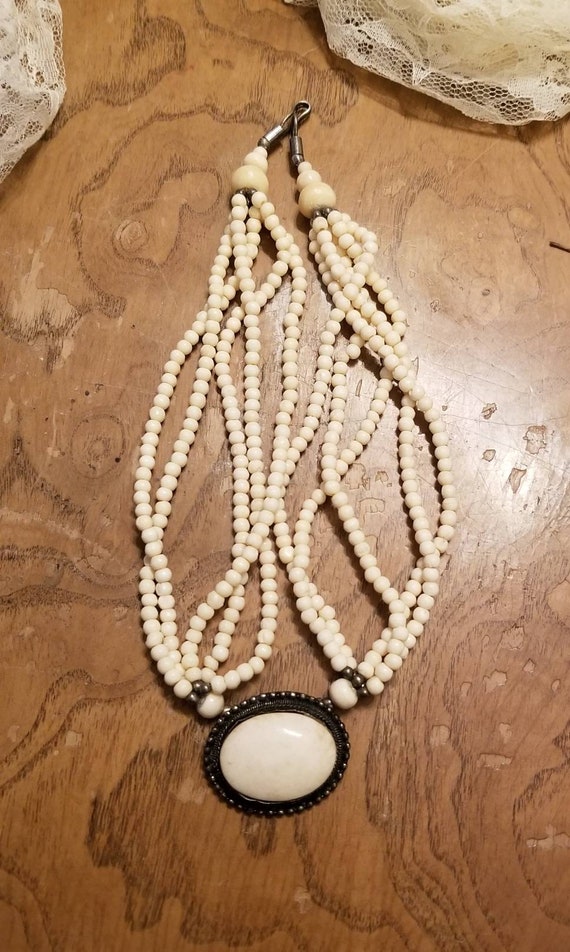 Vintage Handmade Bone Necklace Bovine and Silver Mult… - Gem