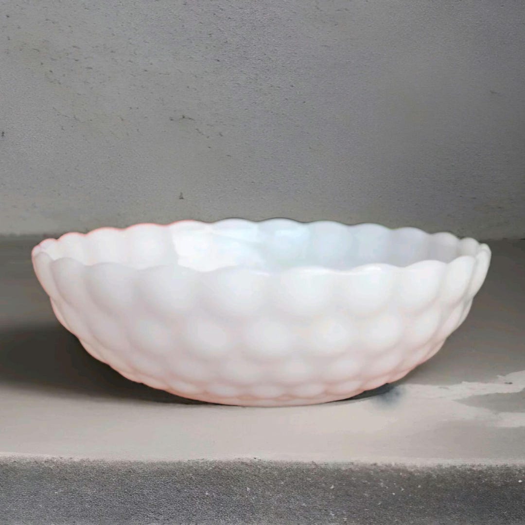 Vintage Milk Glass Serving Bowl Anchor Hocking Fire King Bubble 8" Bowl ...