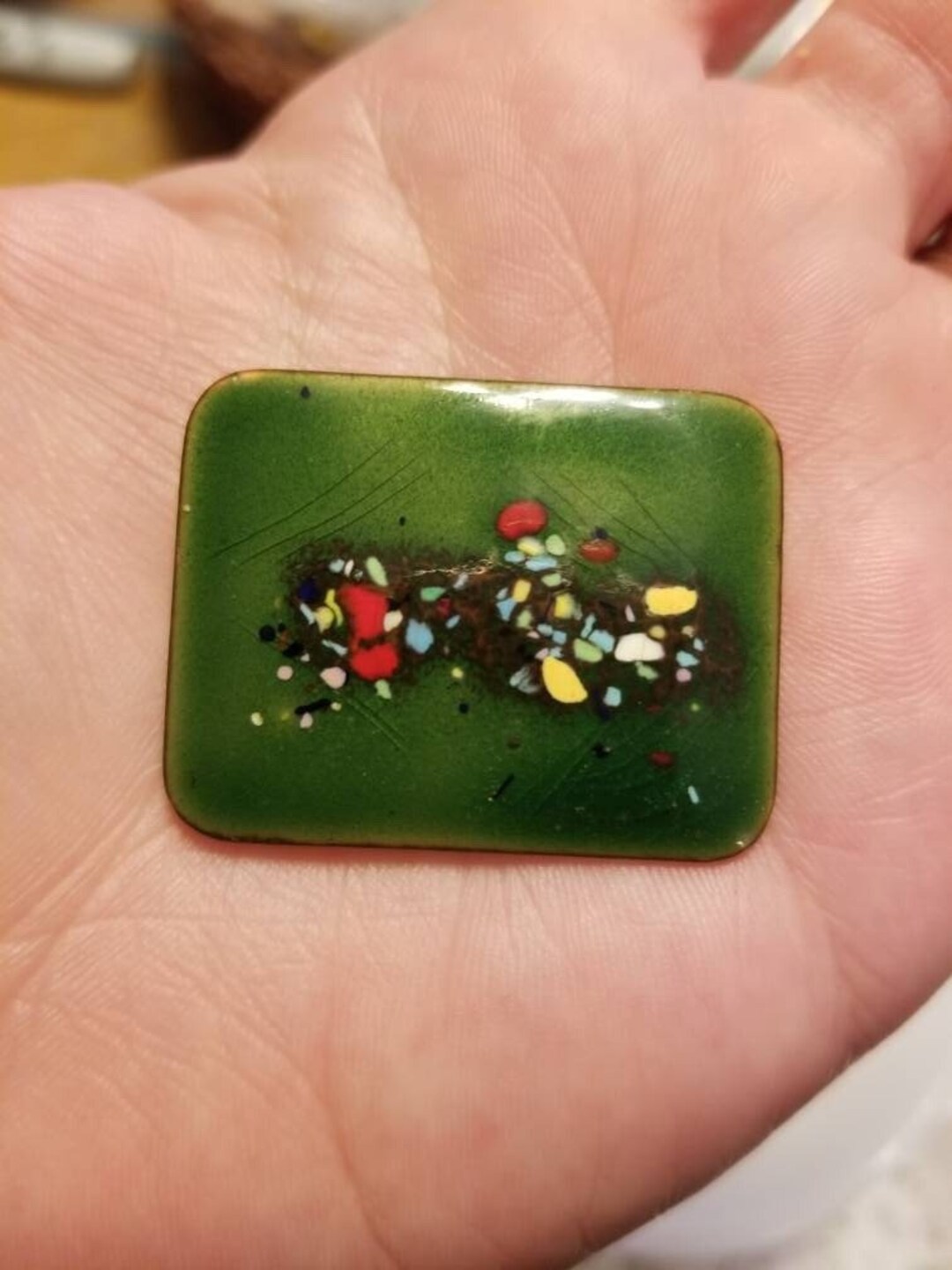 Vintage Enamel Abstract Brooch Pin Copper Brooch Rectangle - Etsy