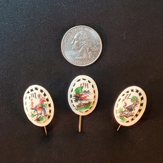 Antique Japanese Celluloid Hat Pins Handcarved Vintag… - Gem