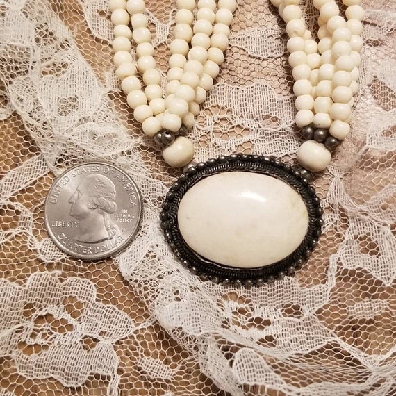 Vintage Handmade Bone Necklace Bovine and Silver Mult… - Gem