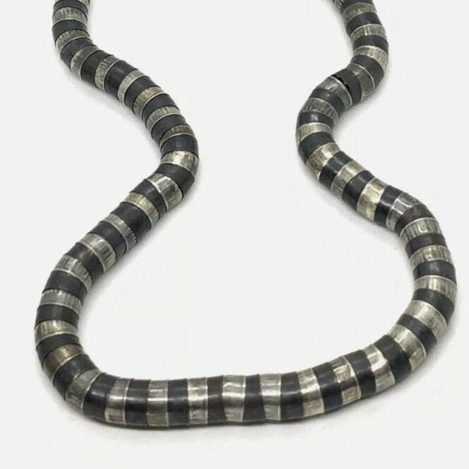 Vintage Black & Silver Snake Coil Necklace 32" Large Handcrafted Unisex ...