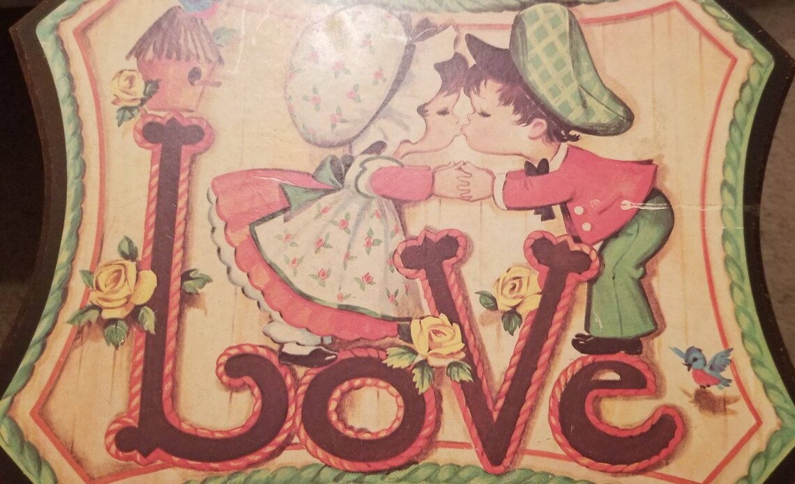 Vintage Wood Love Sign 1970s Valentines Style Art Decoupage on | Etsy