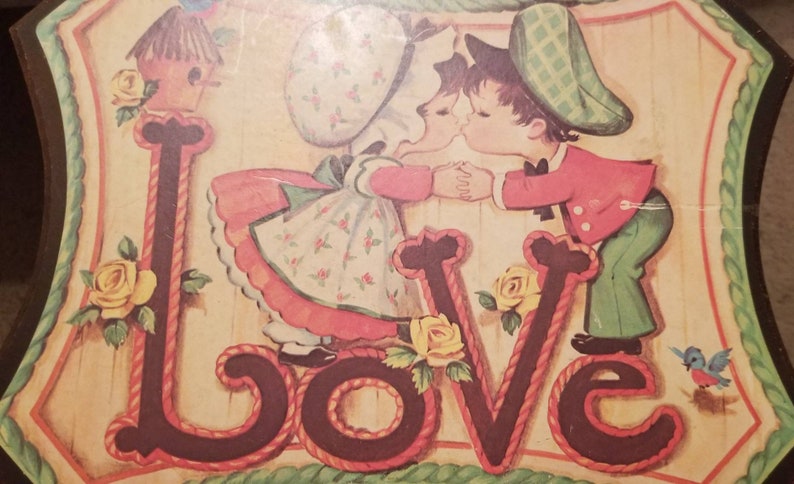 Vintage Wood Love Sign 1970s Valentines Style Art Decoupage on | Etsy