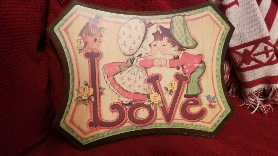 Vintage Wood Love Sign 1970s Valentines Style Art Decoupage on - Etsy