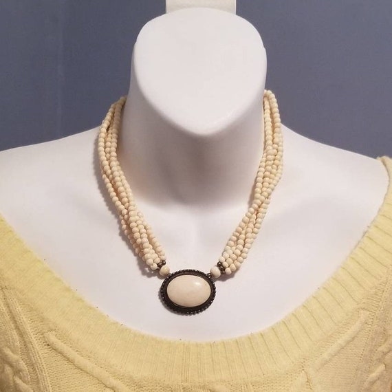 Vintage Handmade Bone Necklace Bovine and Silver Mult… - Gem