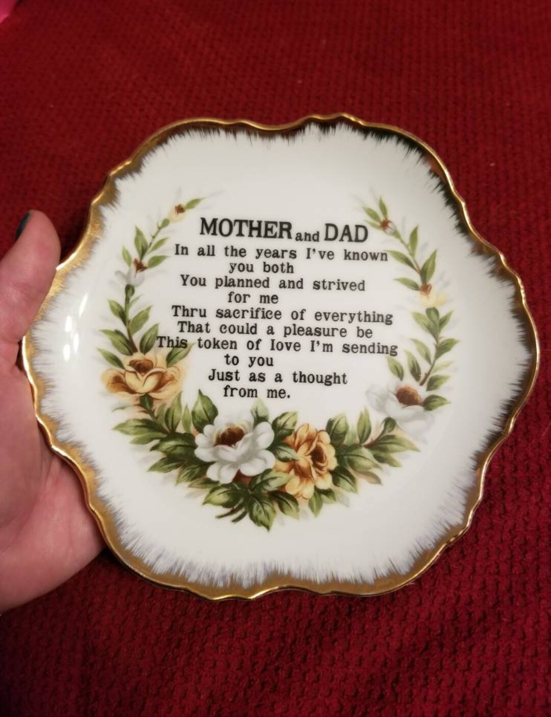 Vintage mother and Dad Plate Sweet Poem Plate Scalloped Gilded Edges - Etsy