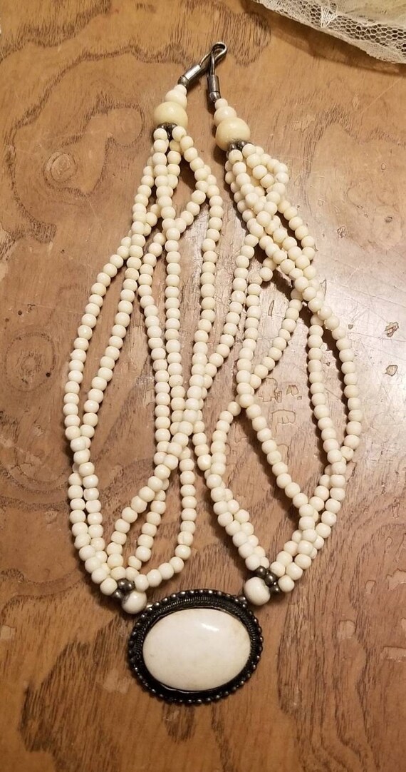Vintage Handmade Bone Necklace Bovine and Silver Mult… - Gem