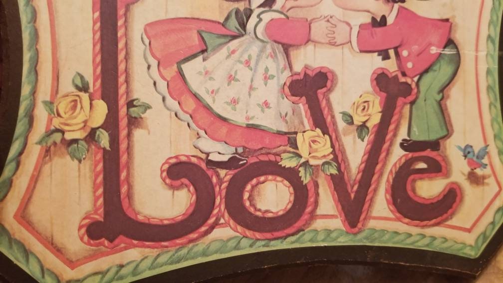 Vintage Wood Love Sign 1970s Valentines Style Art Decoupage on | Etsy