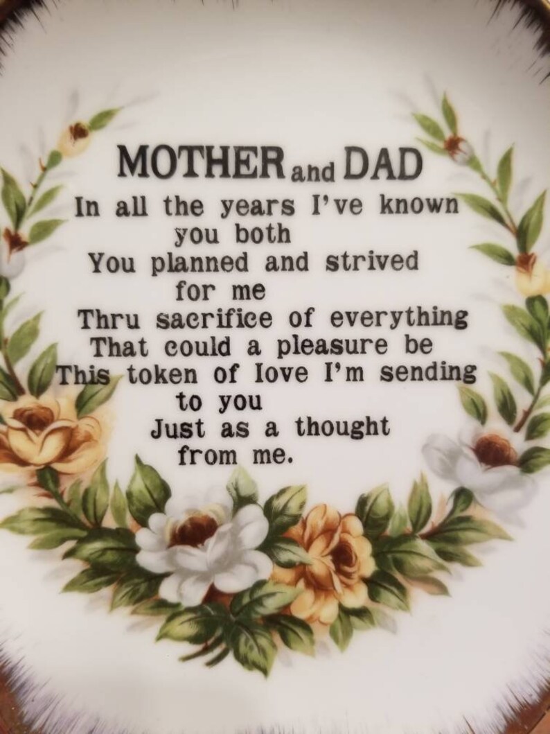 Vintage mother and Dad Plate Sweet Poem Plate - Etsy