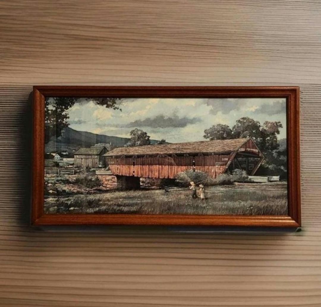 Vintage Eric Sloane Framed Print: Cornwall Bridge Covered Bridge Art - Etsy