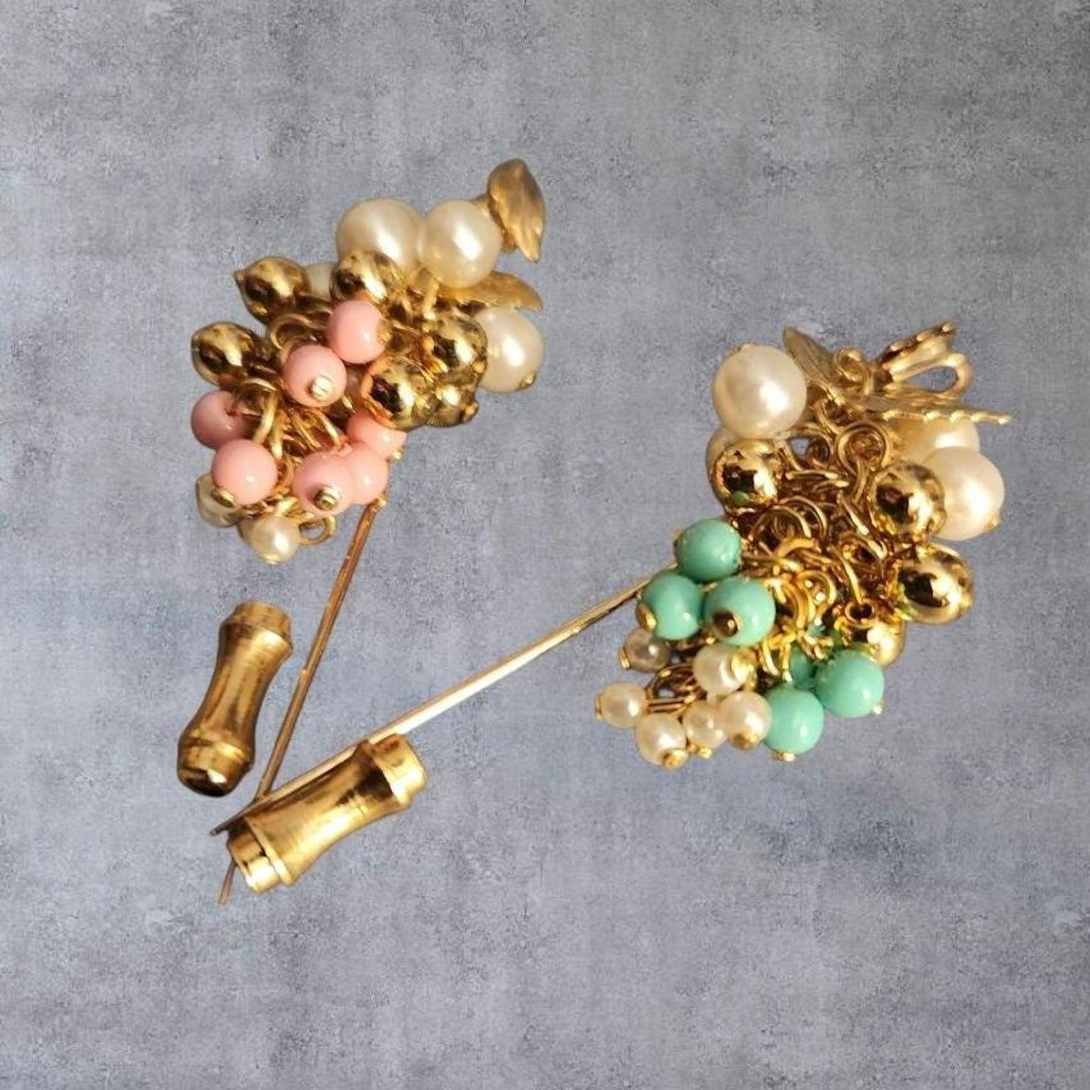 Vintage Goldtone Grape Cluster Stick Pin: Pearl Dangle Lapel Pin - Etsy