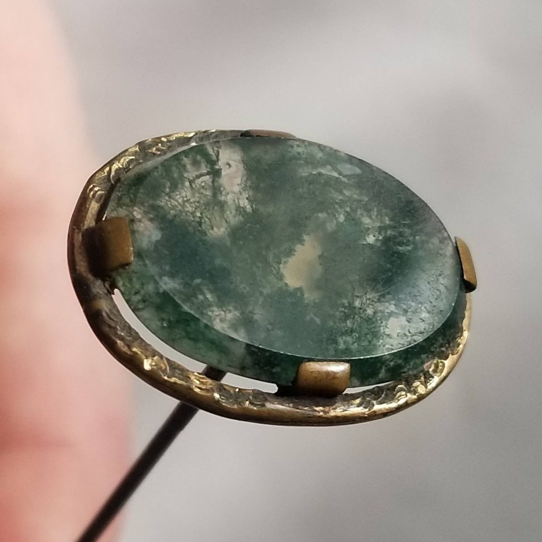 Rare Antique Edwardian Moss Agate Hatpin 8 Victorian Gilded Accessory ...