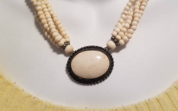 Vintage Handmade Bone Necklace Bovine and Silver Mult… - Gem