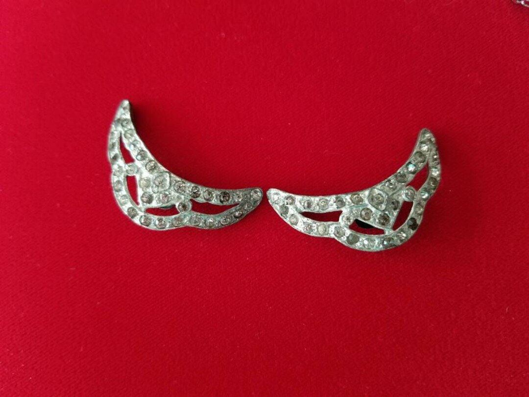 Antique Art Deco Dress Clips Paste and Silvertone Shoe Clips 2 - Etsy