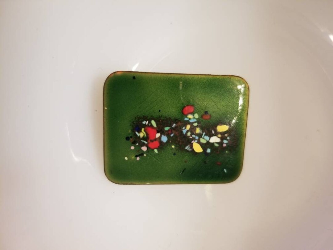 Vintage Enamel Abstract Brooch Pin Copper Brooch Rectangle - Etsy