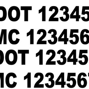 Set of 2 Custom US DOT MC Decals 2" X 20" Personalized Required Numbers ...