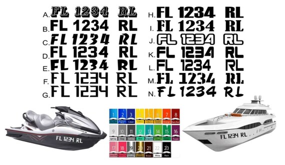 Custom Boat State Registration Numbers Pair Lettering Decals | Etsy