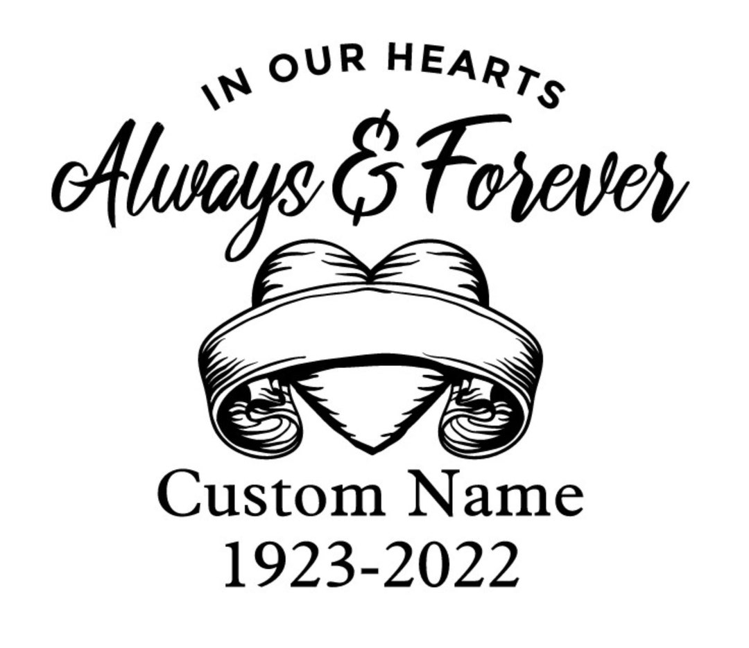 Personalized RIP in Our Hearts Always & Forever Heart Vinyl Decal ...
