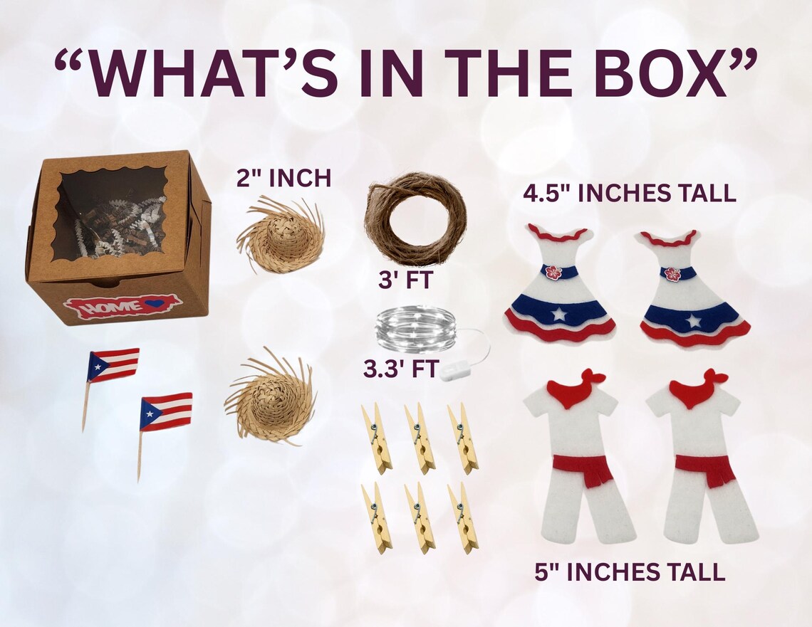 Puerto Rican Jibaro Clothesline Garland, Patriotic Felt Outfits & Mini ...