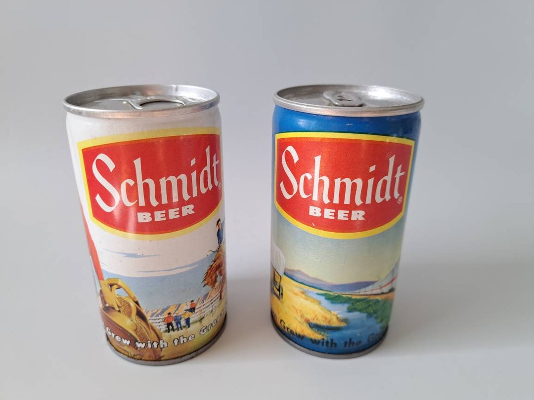 2 Vintage 70's Schmidt Beer Cans, Scenic Americana Flat Top Breweriana ...