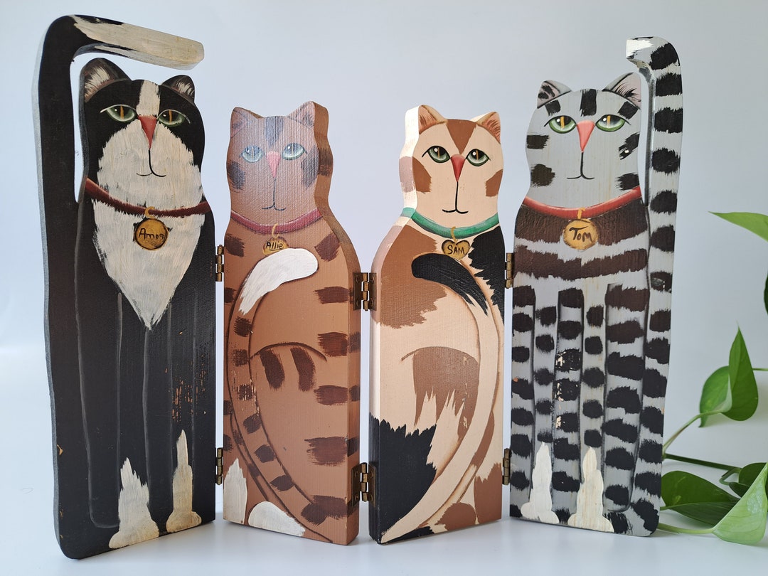 90's Crafty Cat Panel, Cute Painted Wood Decor - Etsy