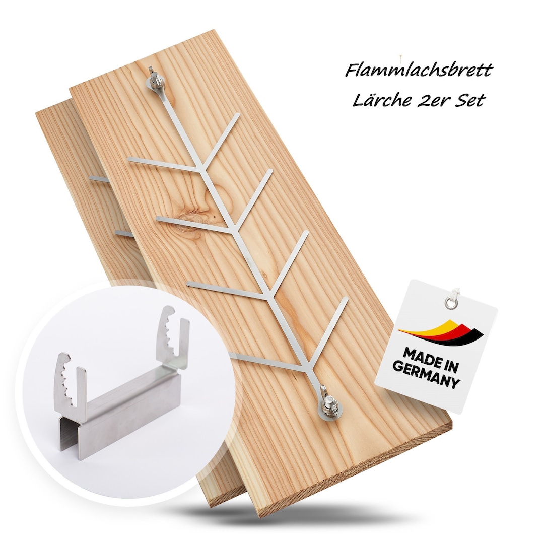 Flame Salmon Board Larch Set of 2 Including Stainless Steel Holder for ...