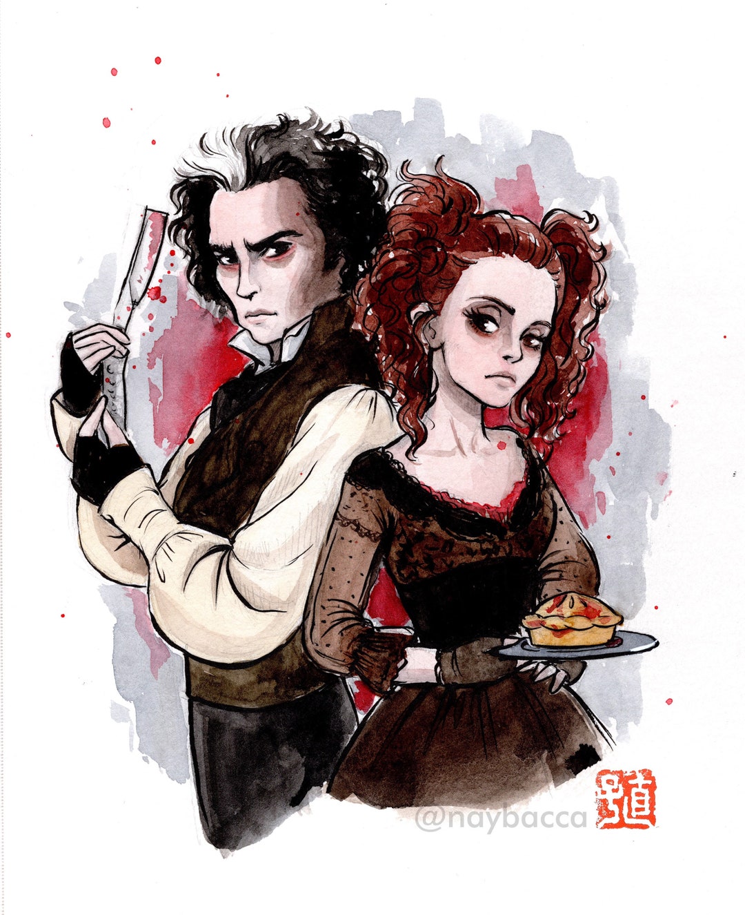 Sweeney Todd And Mrs Lovett Watercolor Print Etsy