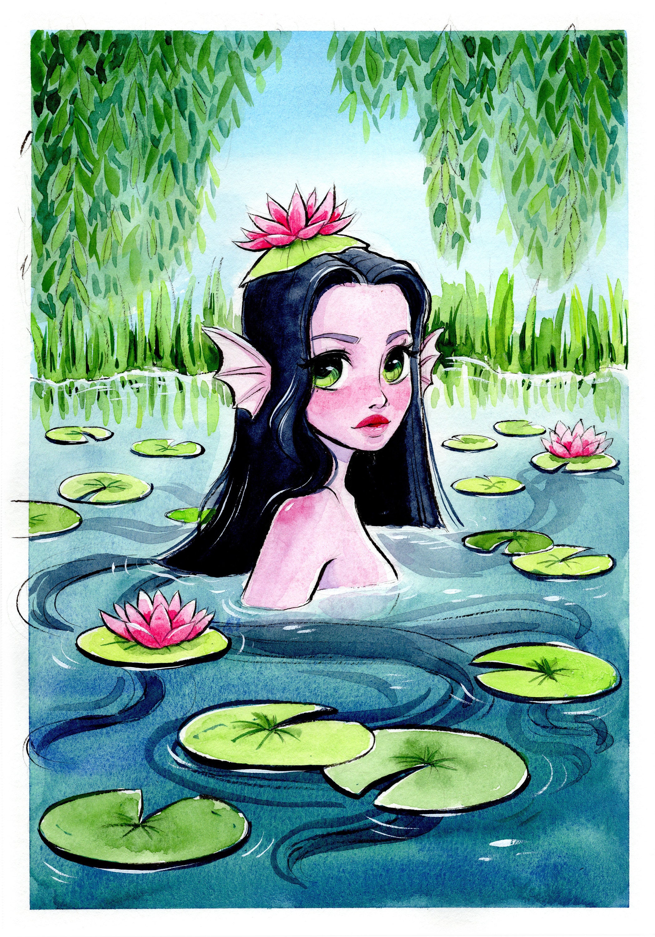 Nymph Mermaid Watercolor Print | Etsy