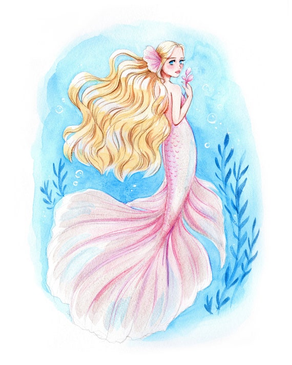 Angelic Mermaid Watercolor Print - Etsy