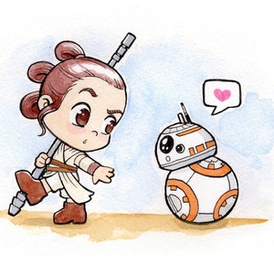 Baby Rey and BB8 5x7 - Etsy